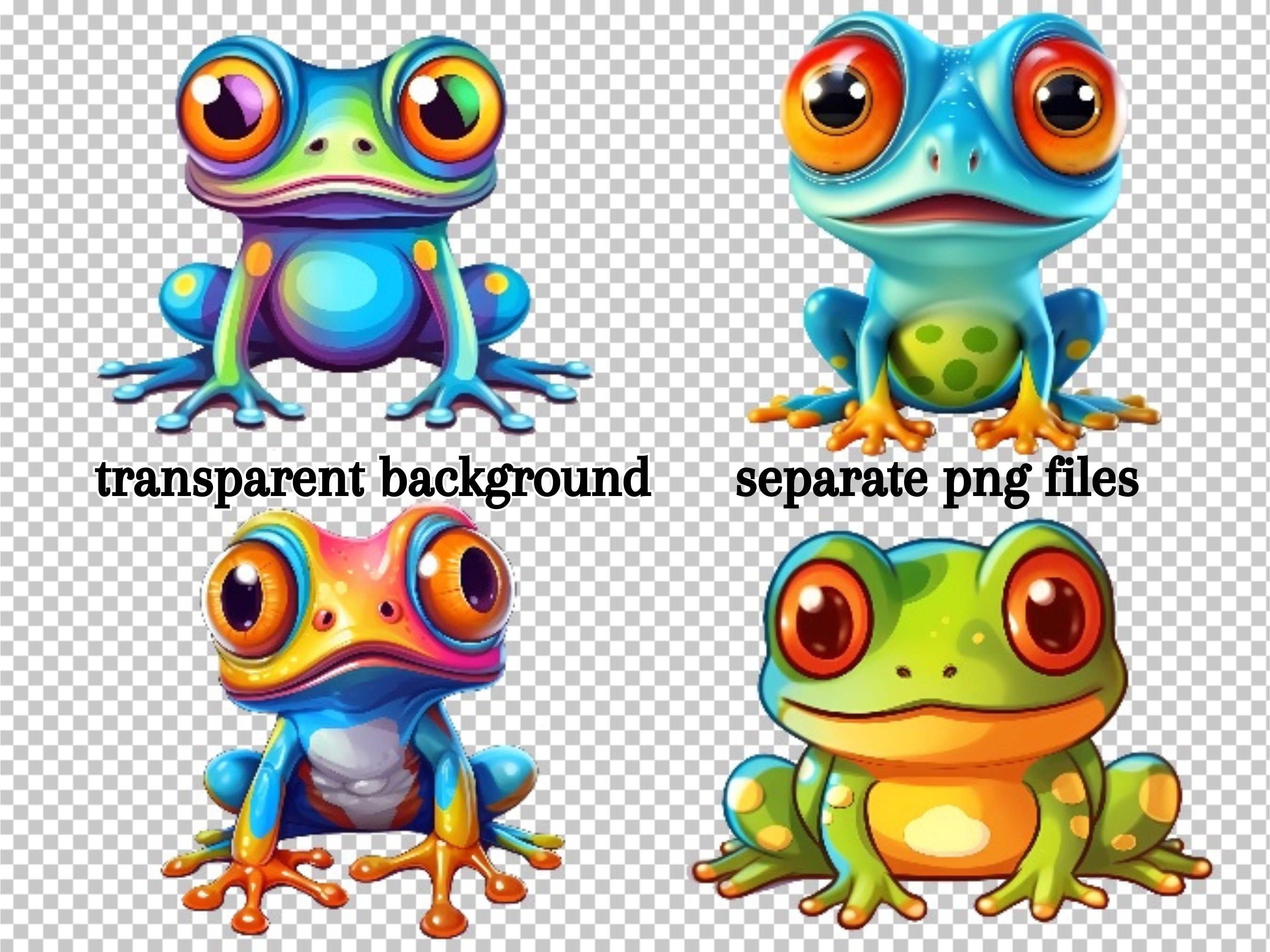 Frog Clipart Cute Frog Png Digital Download Cute Colorful Cartoon Frog ...