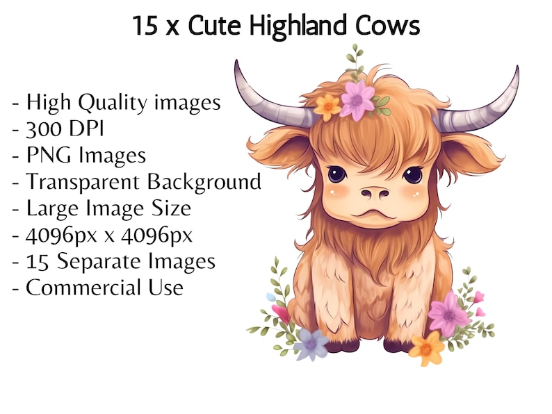Cute Highland Cow Clipart Cute Highland Cow PNG Digital Download ...