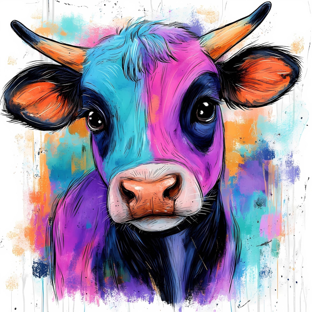 Cow Art, Cute Colorful Cows, Digital Download, Printable Cow, Clip Art ...