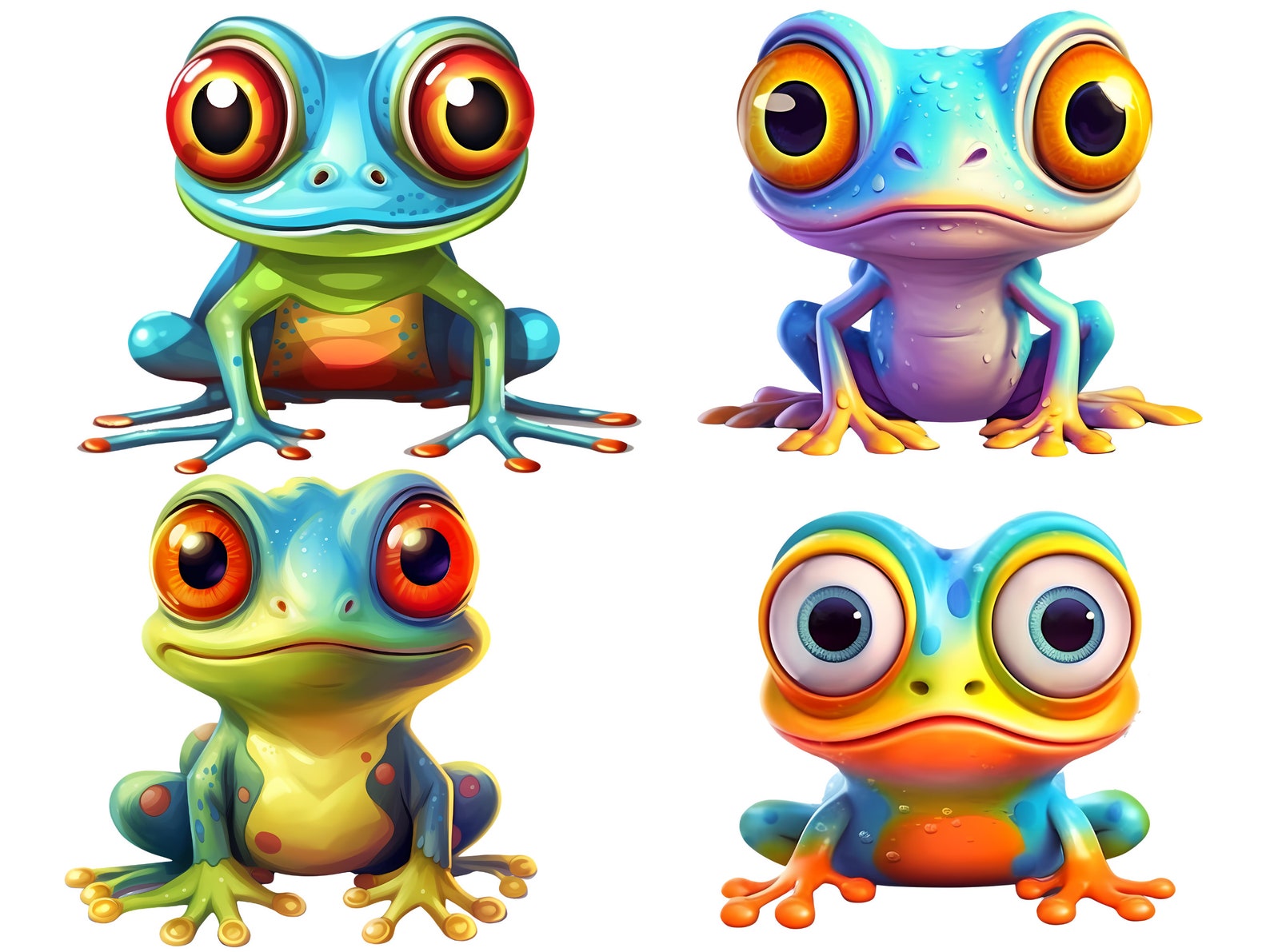 Frog Clipart Cute Frog Png Digital Download Cute Colorful Cartoon Frog ...