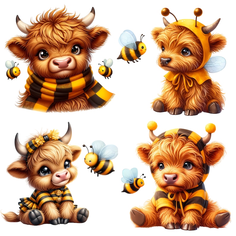Highland Cow Bee Clipart Cute Cartoon Highland Cow Bee Clip Art Png ...
