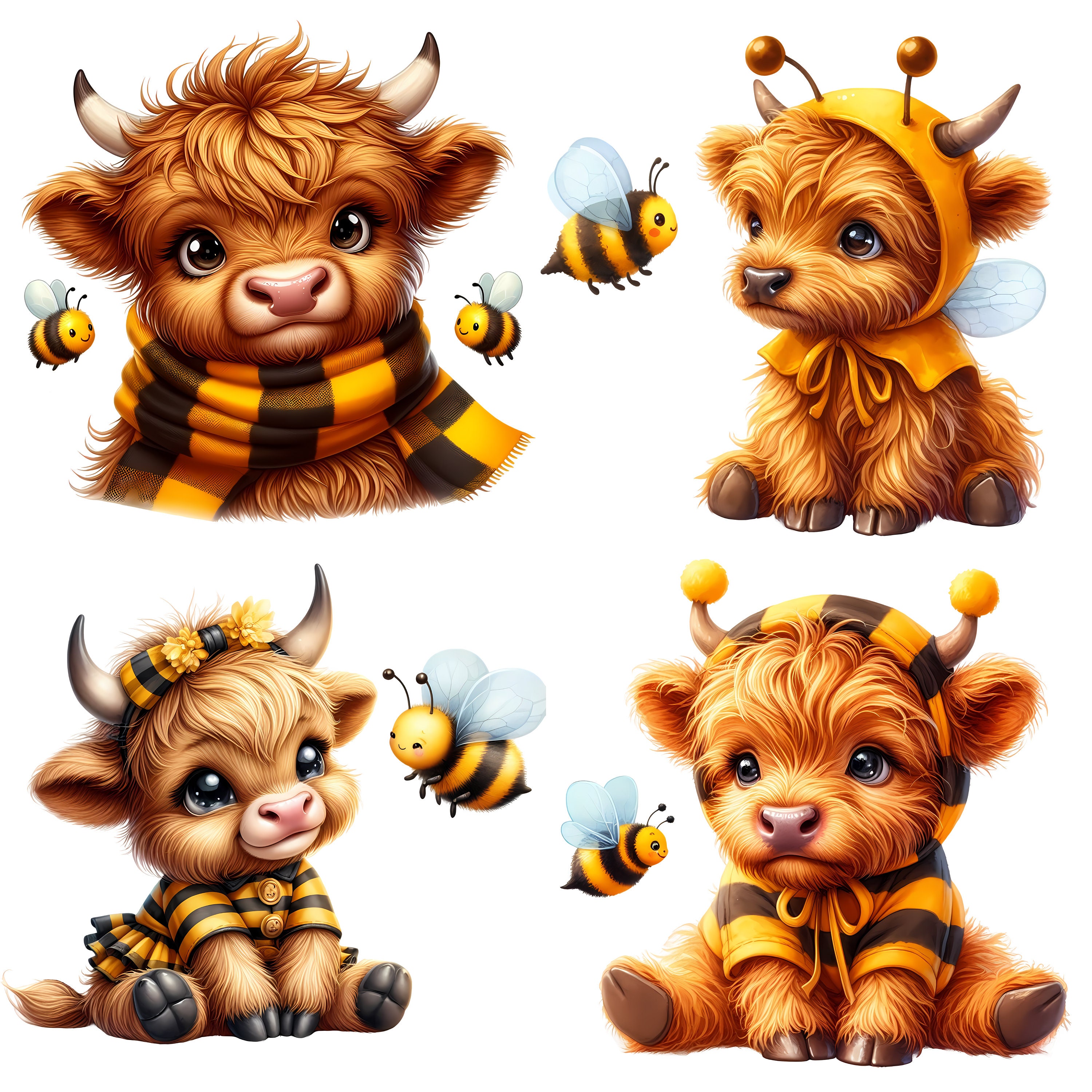 Highland Cow Bee Clipart Cute Cartoon Highland Cow Bee Clip Art Png ...