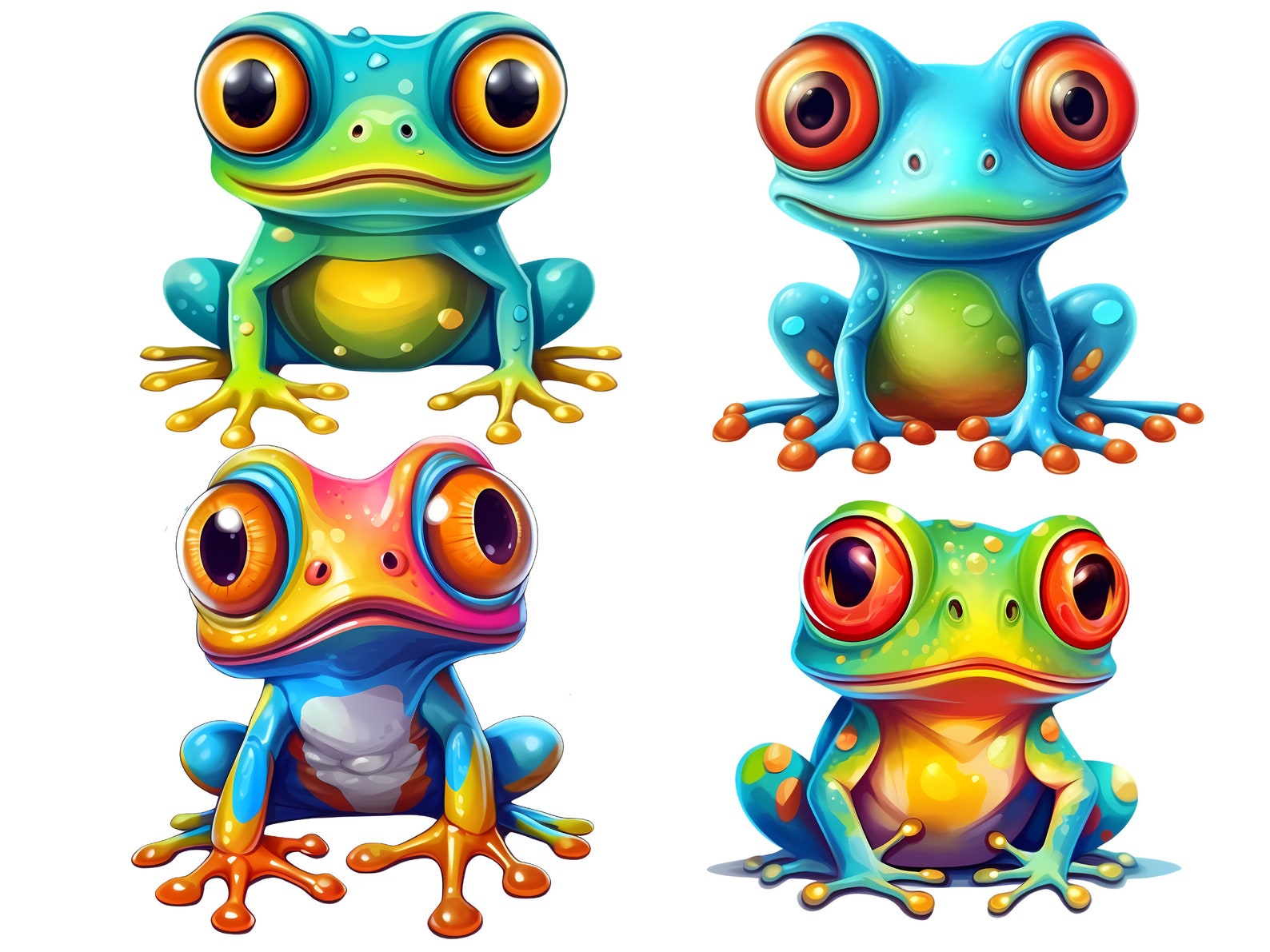 Frog Clipart Cute Frog Png Digital Download Cute Colorful Cartoon Frog ...