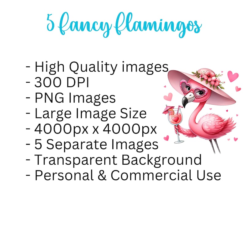 Pink Flamingo Clipart: Cocktail Flamingo PNG Floral Fancy Hat, Holding ...