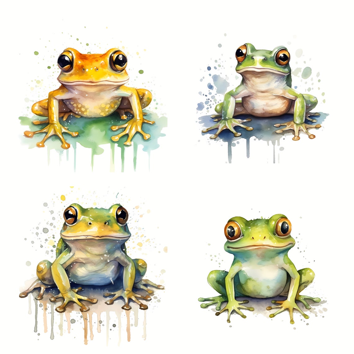 Frog Clipart Watercolor Cute Frogs Clip Art JPG Digital Download Kids ...