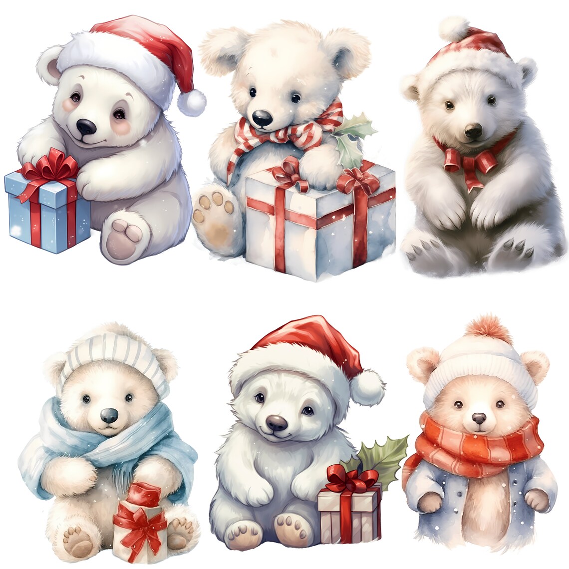 Cute Polar Bear Clipart Bundle Cute Christmas Clipart Polar Bear Png ...