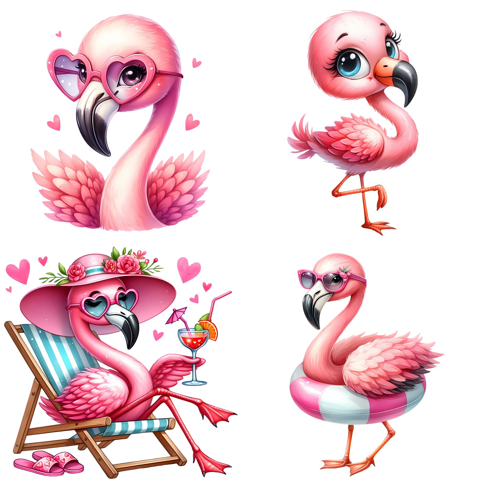 Cute Flamingo Clipart Png Cartoon Flamingo Digital Download Pink ...