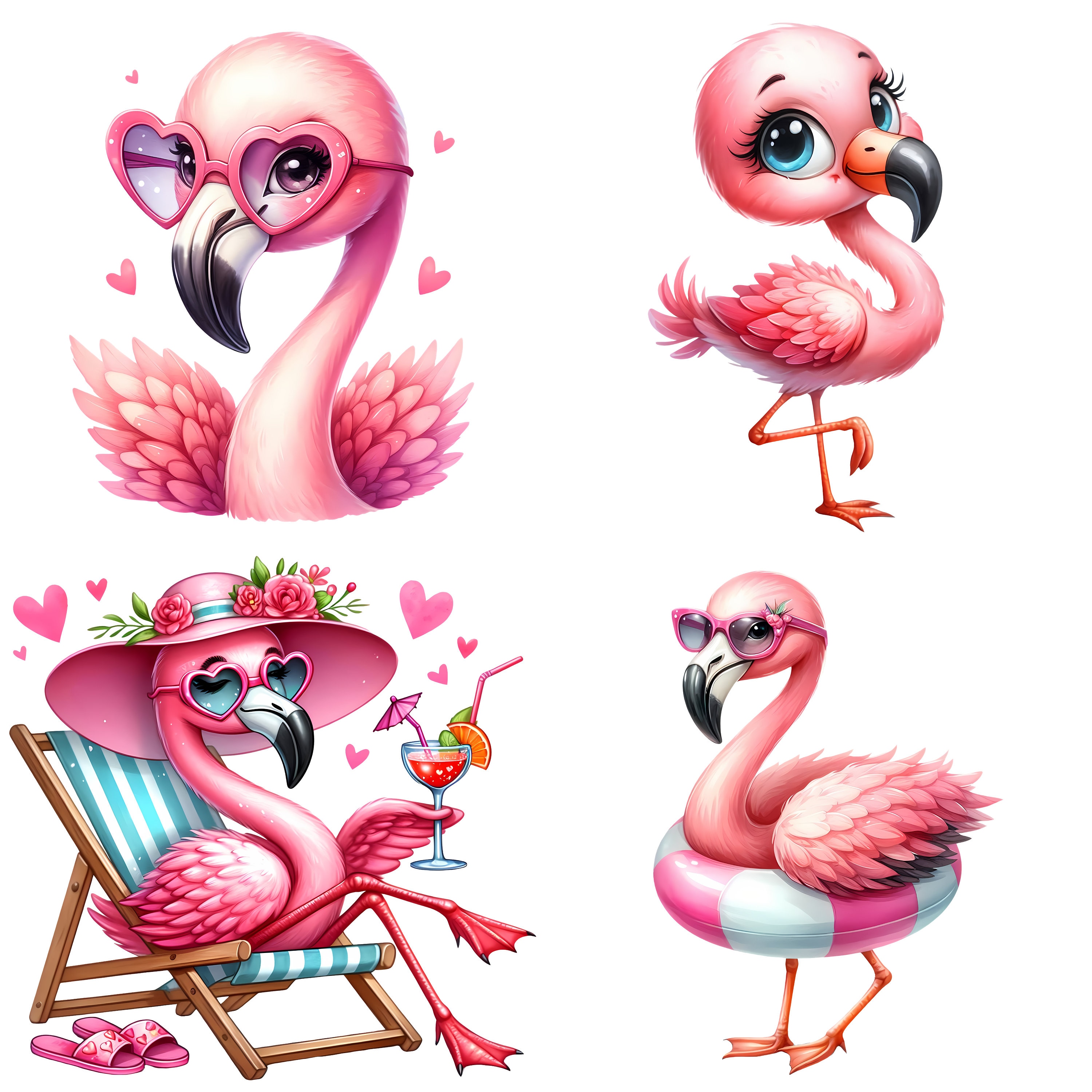 Cute Flamingo Clipart Png Cartoon Flamingo Digital Download Pink ...