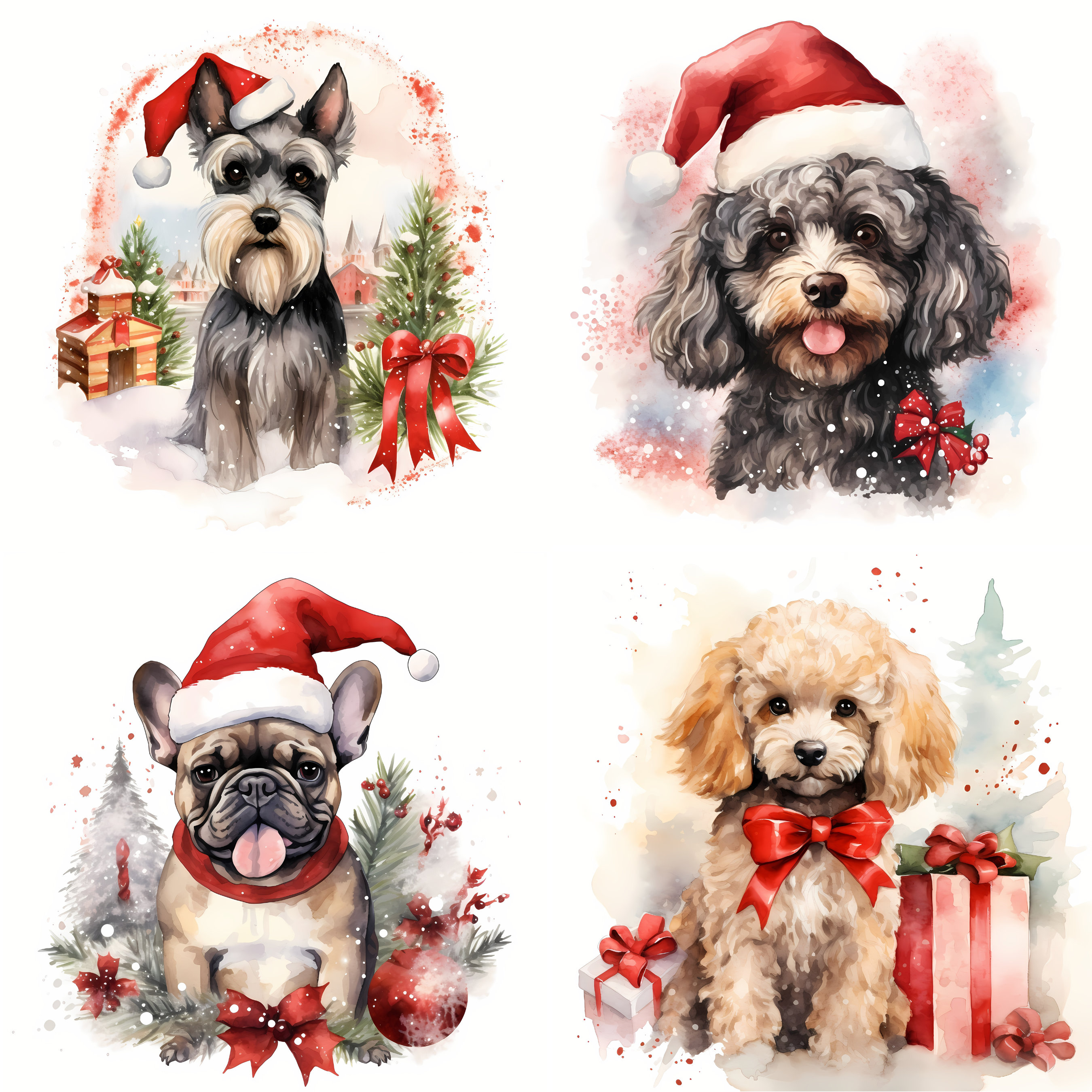 Dog Christmas Clip Art 30 Cute Dogs Clipart Christmas Dogs JPEG Digital ...