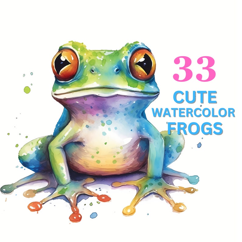 Frog Clipart Watercolor Cute Frogs Clip Art JPG Digital Download Kids ...