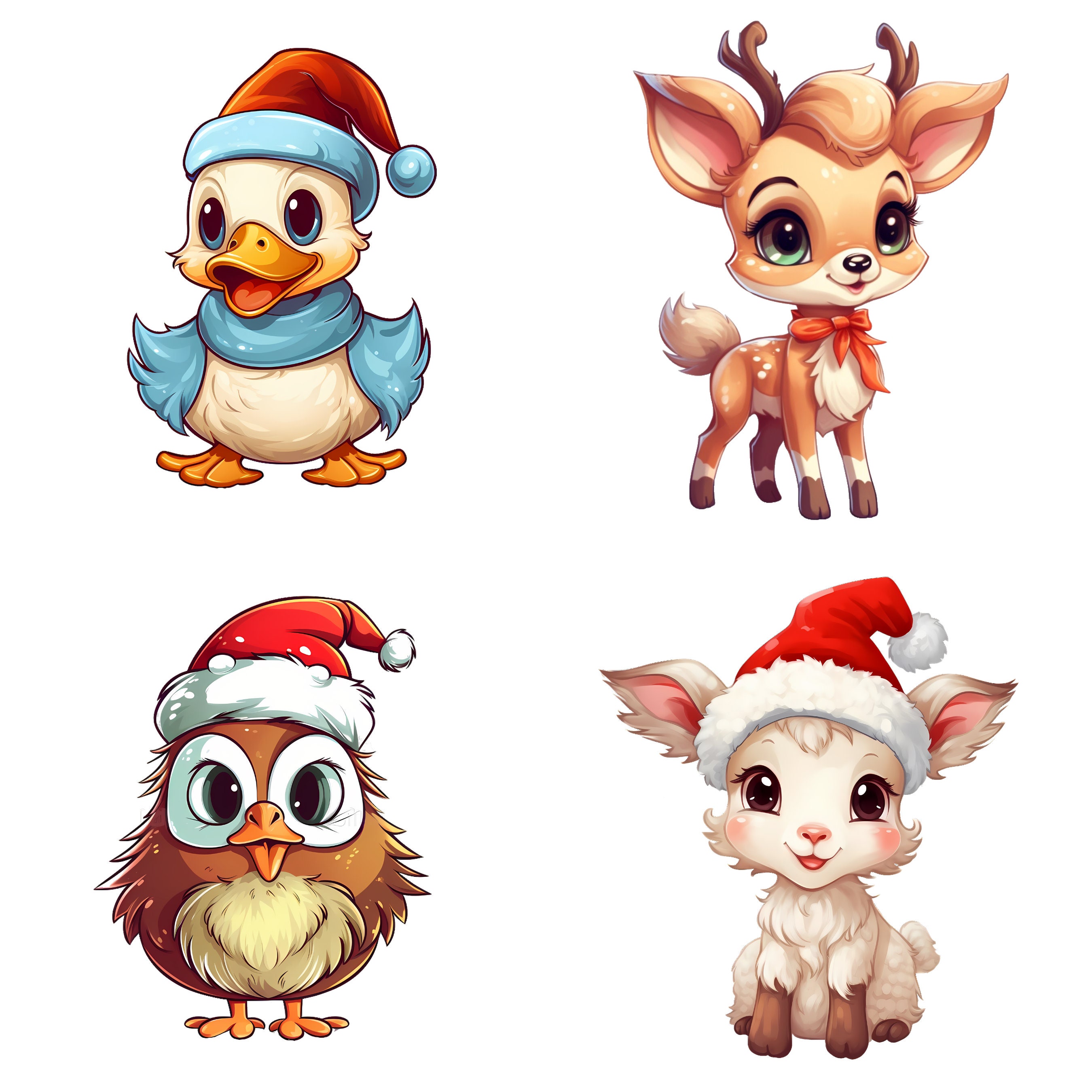 Christmas Animals Clipart Cute Santa Animal Art Cat Dog Rabbit Owl Pig ...