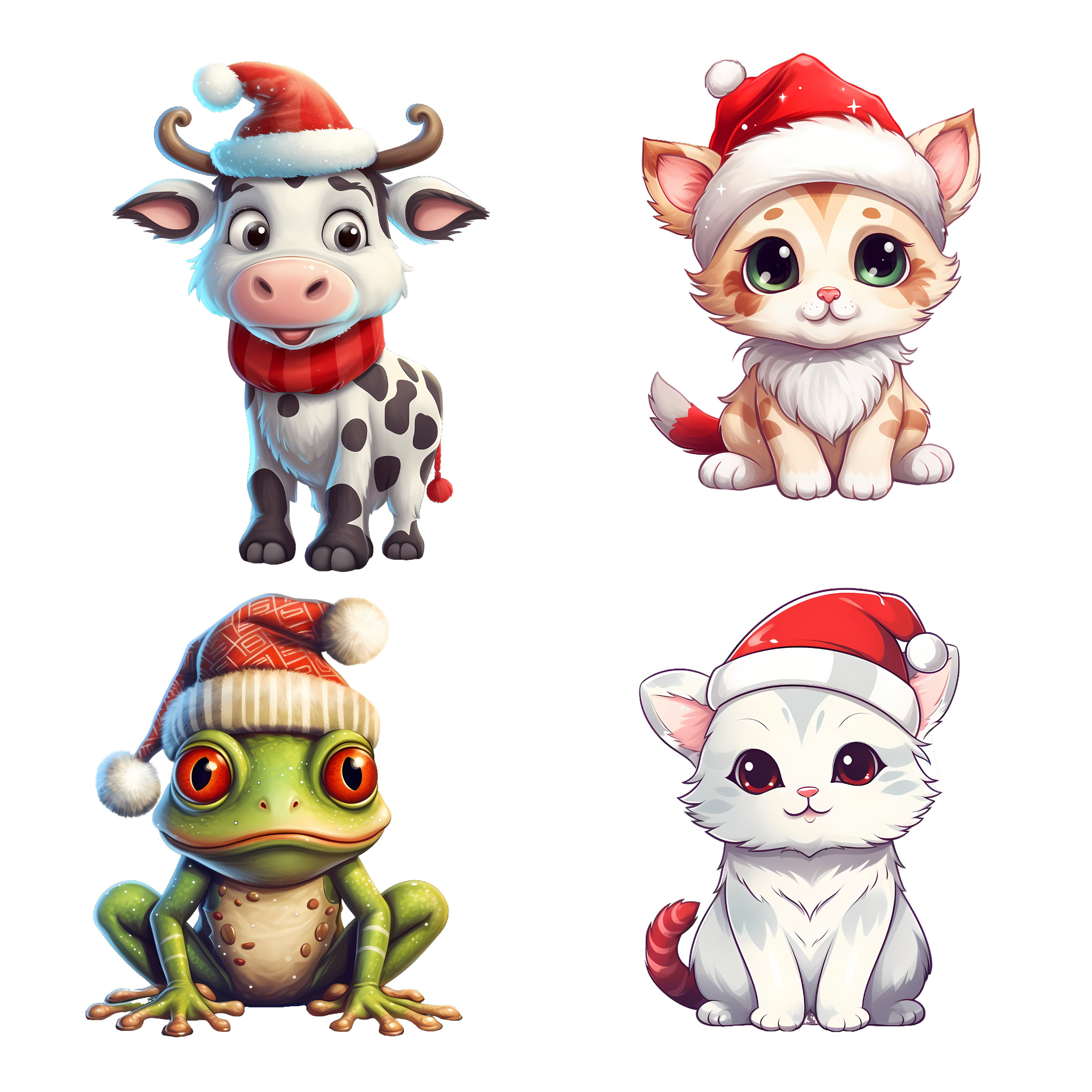 Christmas Animals Clipart Cute Santa Animal Art Cat Dog Rabbit Owl Pig ...