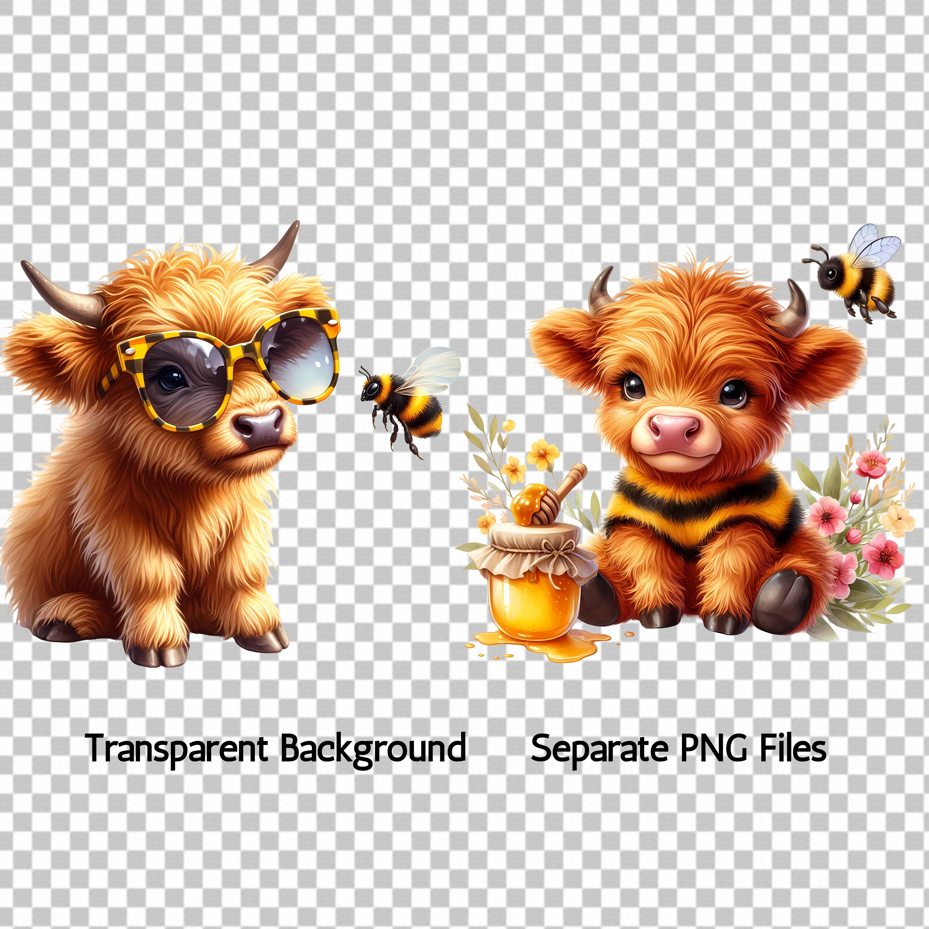 Highland Cow Bee Clipart Cute Cartoon Highland Cow Bee Clip Art Png ...