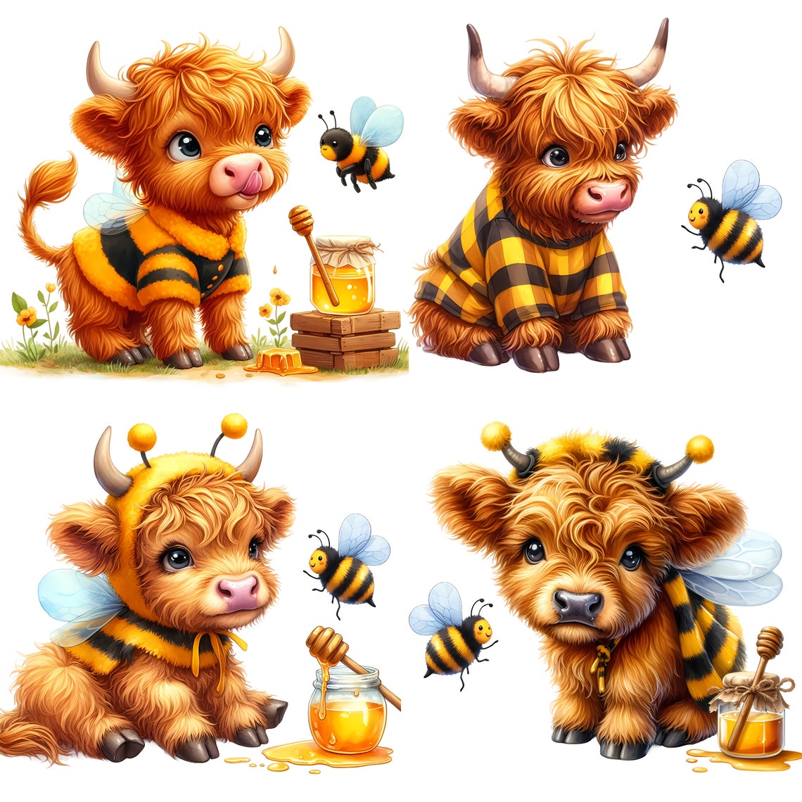 Highland Cow Bee Clipart Cute Cartoon Highland Cow Bee Clip Art Png ...