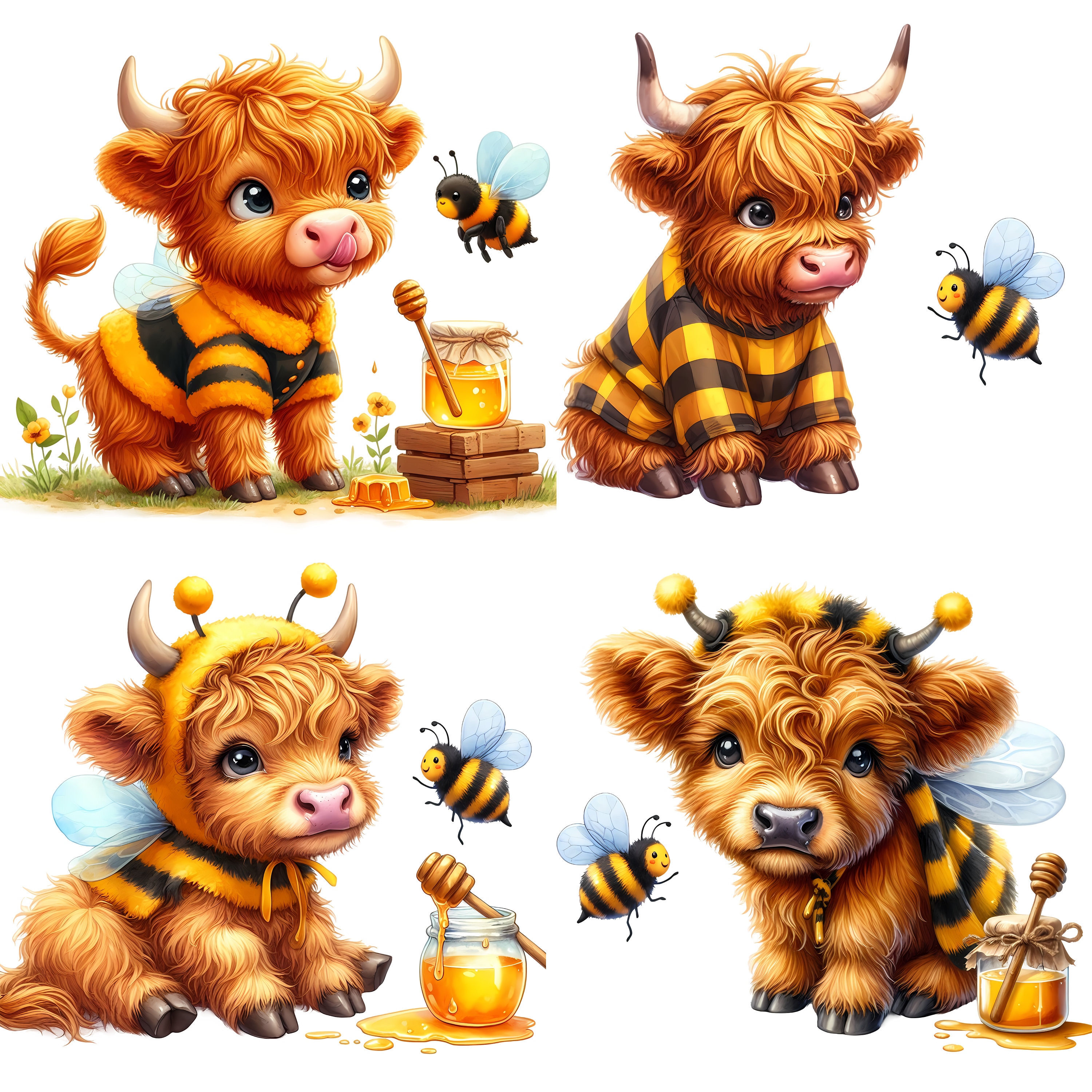Highland Cow Bee Clipart Cute Cartoon Highland Cow Bee Clip Art Png ...
