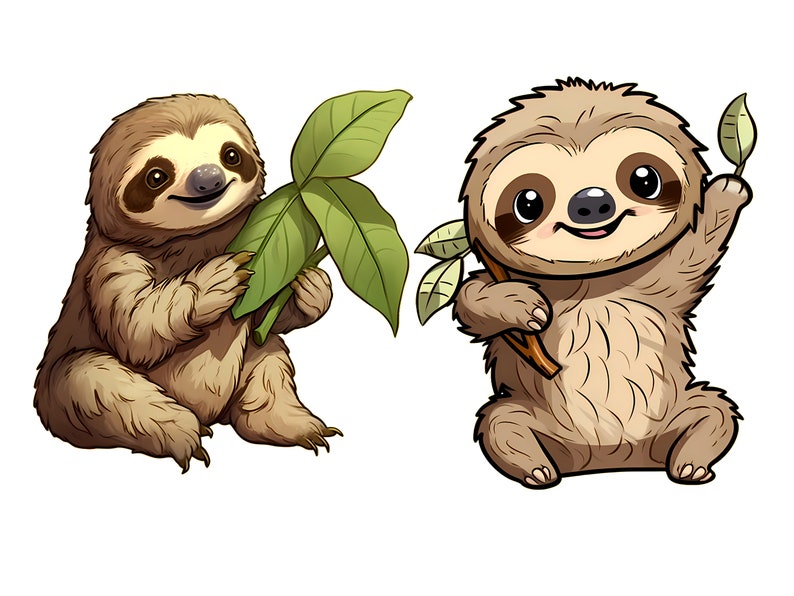 Sloth Clipart, Cute Sloth Cartoon Png Digital Download Print on Demand ...
