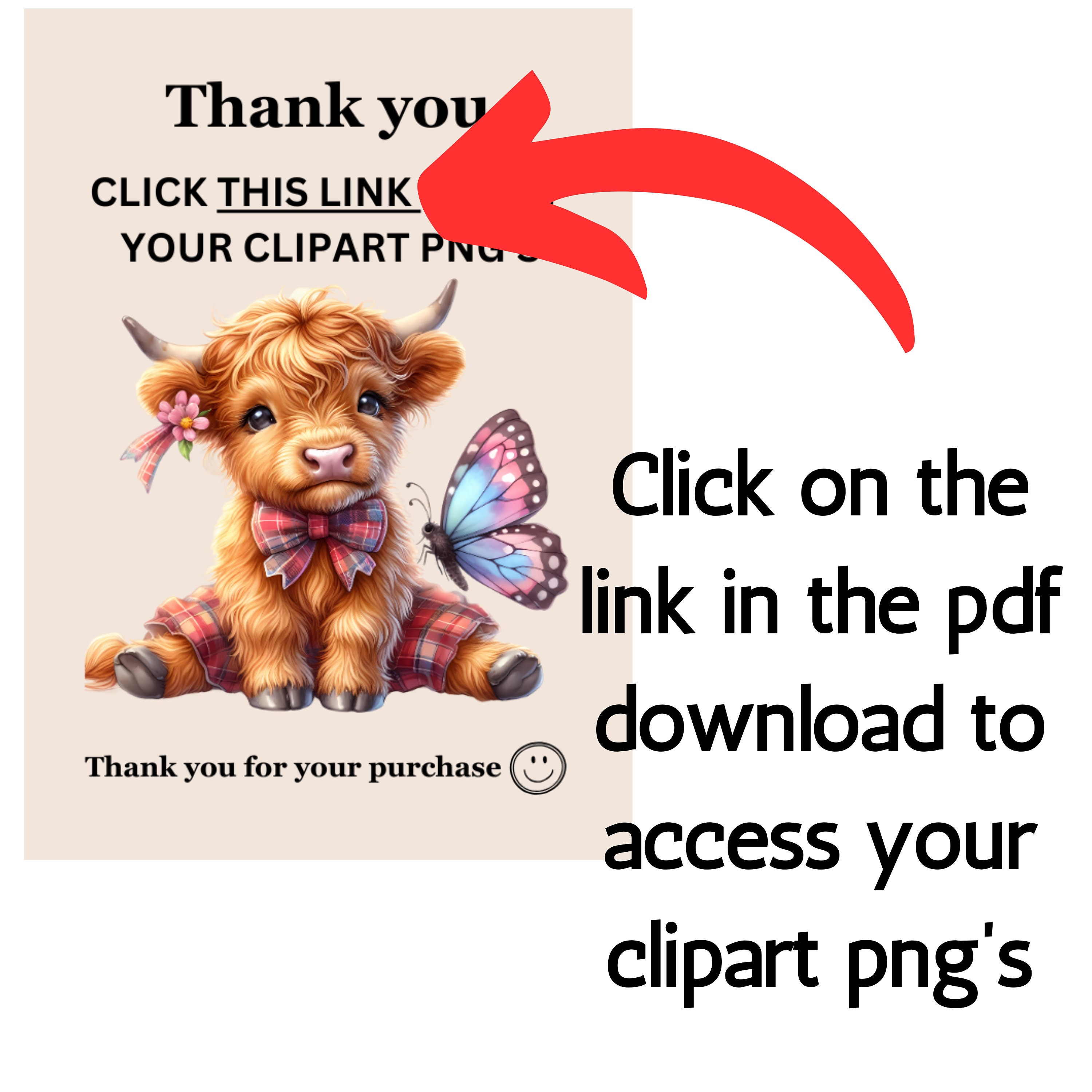 Highland Cow Butterfly Clipart, Cute Cartoon PNG (digital Download ...