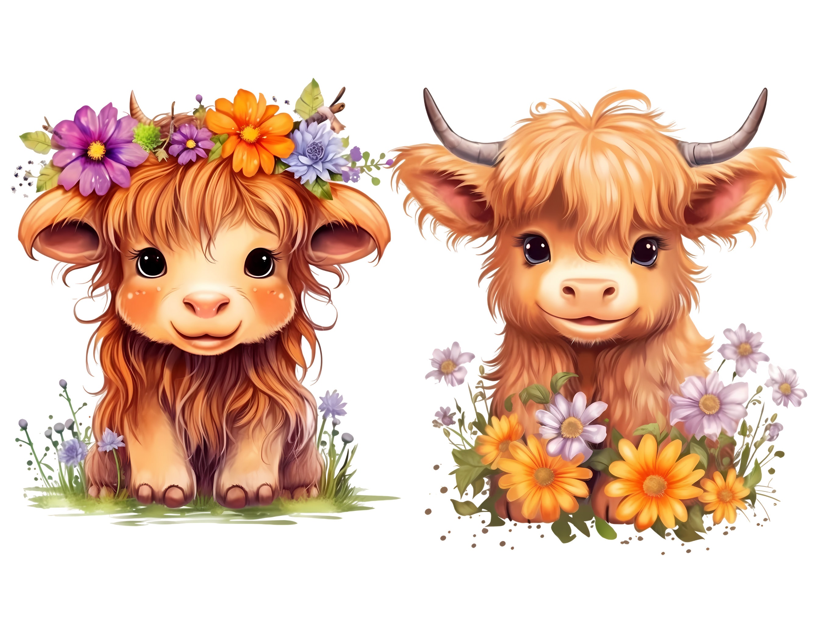 Cute Highland Cow Clipart Cute Highland Cow PNG Digital Download ...