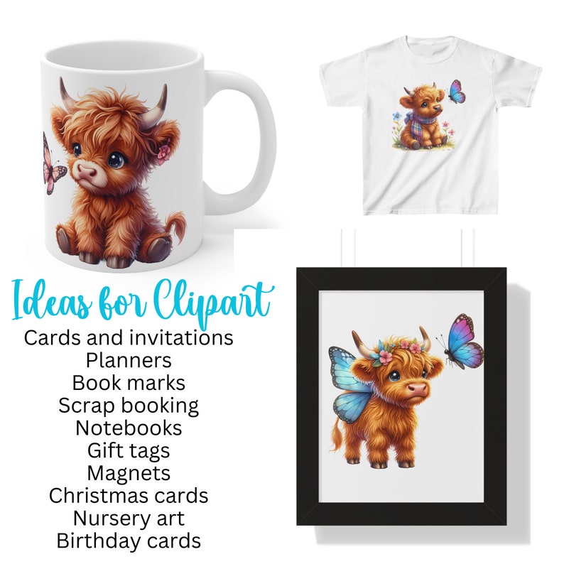 Highland Cow Butterfly Clipart, Cute Cartoon PNG (digital Download) - Etsy