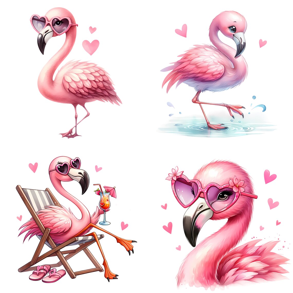 Flamingo Clipart Cute Cartoon Flamingo Pngs Digital Download Flamingos ...