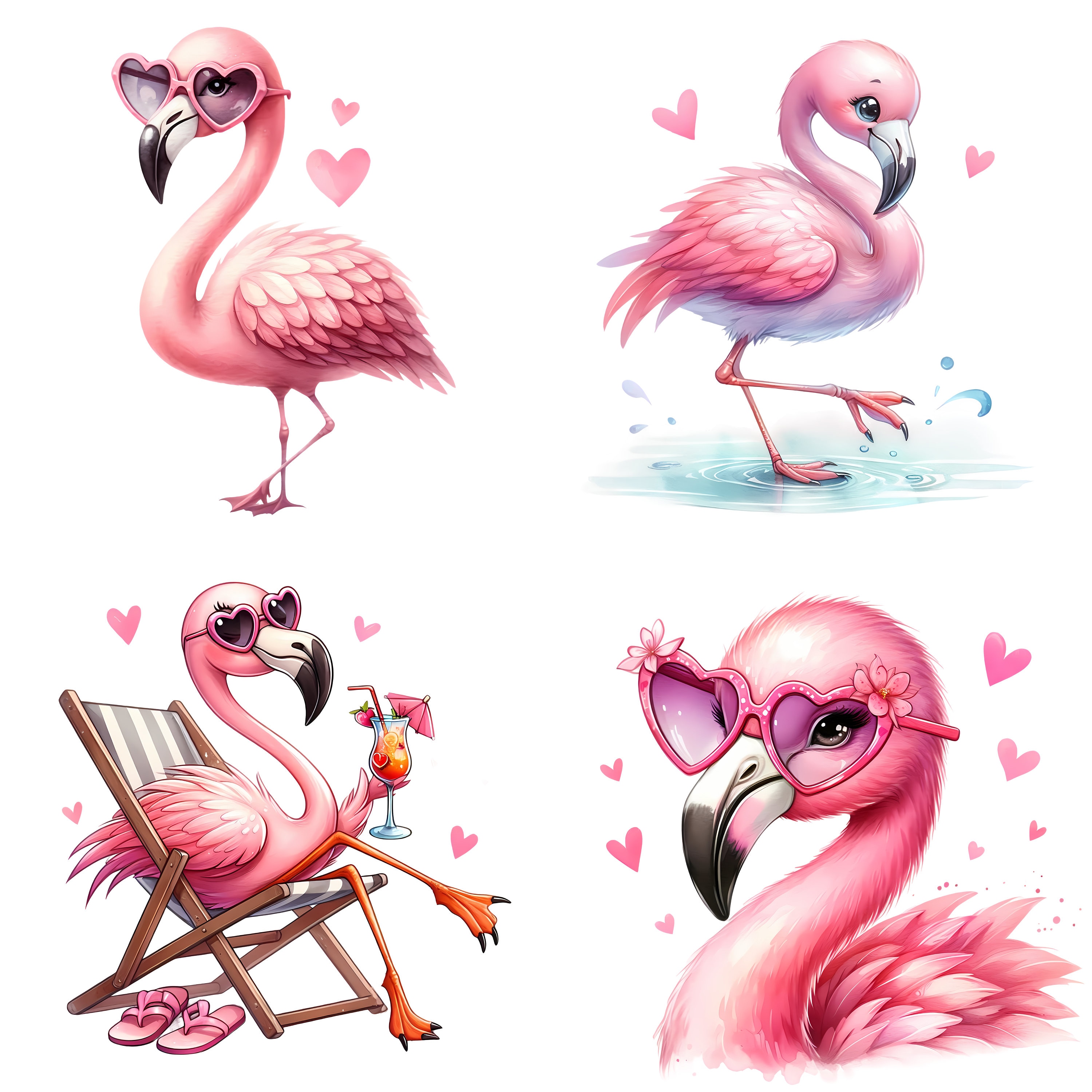 Flamingo Clipart Cute Cartoon Flamingo Pngs Digital Download Flamingos ...