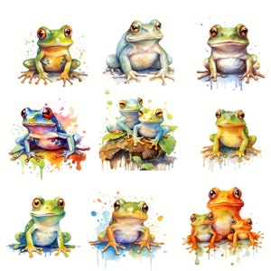 Frog Clipart Watercolor Cute Frogs Clip Art JPG Digital Download Kids ...