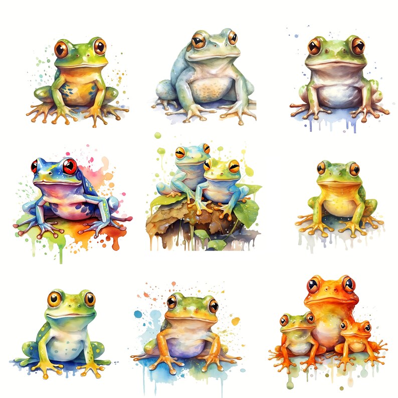 Frog Clipart Watercolor Cute Frogs Clip Art JPG Digital Download Kids ...