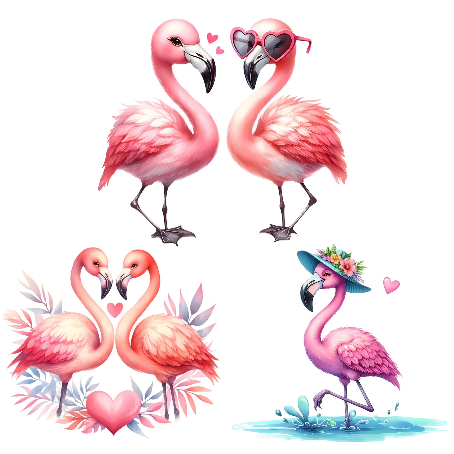 Flamingo Clipart Cute Cartoon Flamingo Pngs Digital Download Flamingos ...