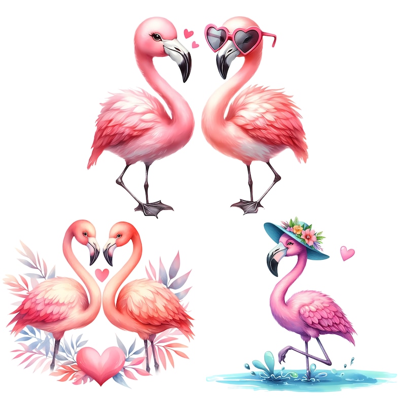 Pink Flamingo Clipart, Cartoon PNG Images (digital Download) - Etsy
