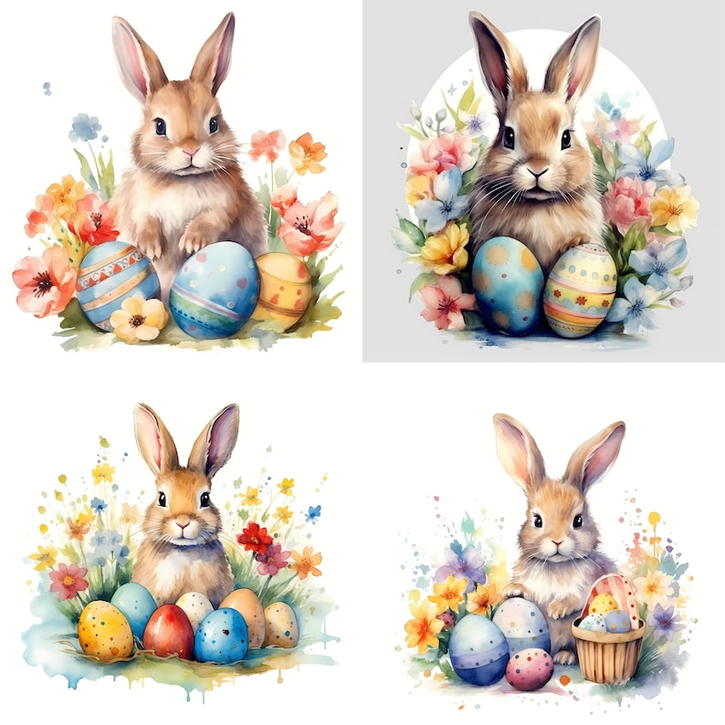 Easter Bunny Clipart, Rabbit Clipart, Printable Watercolor Clipart ...
