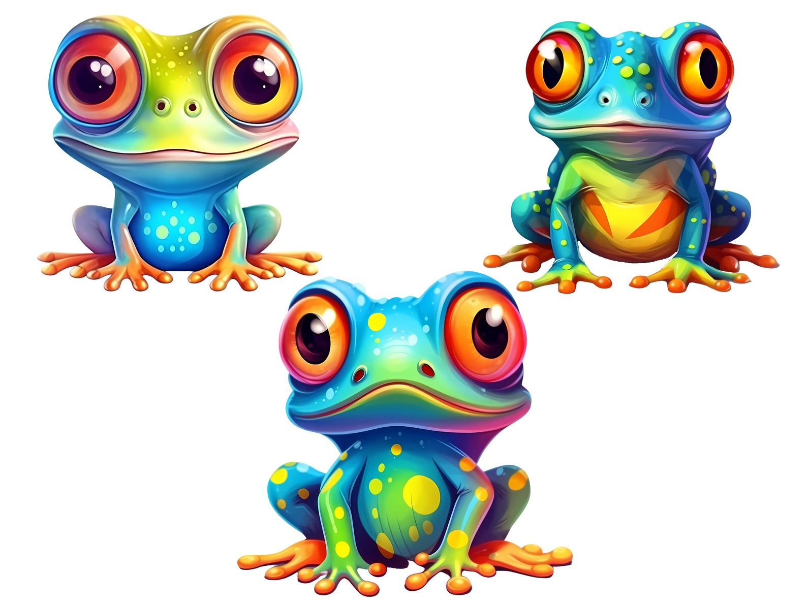 Frog Clipart Cute Frog Png Digital Download Cute Colorful Cartoon Frog ...