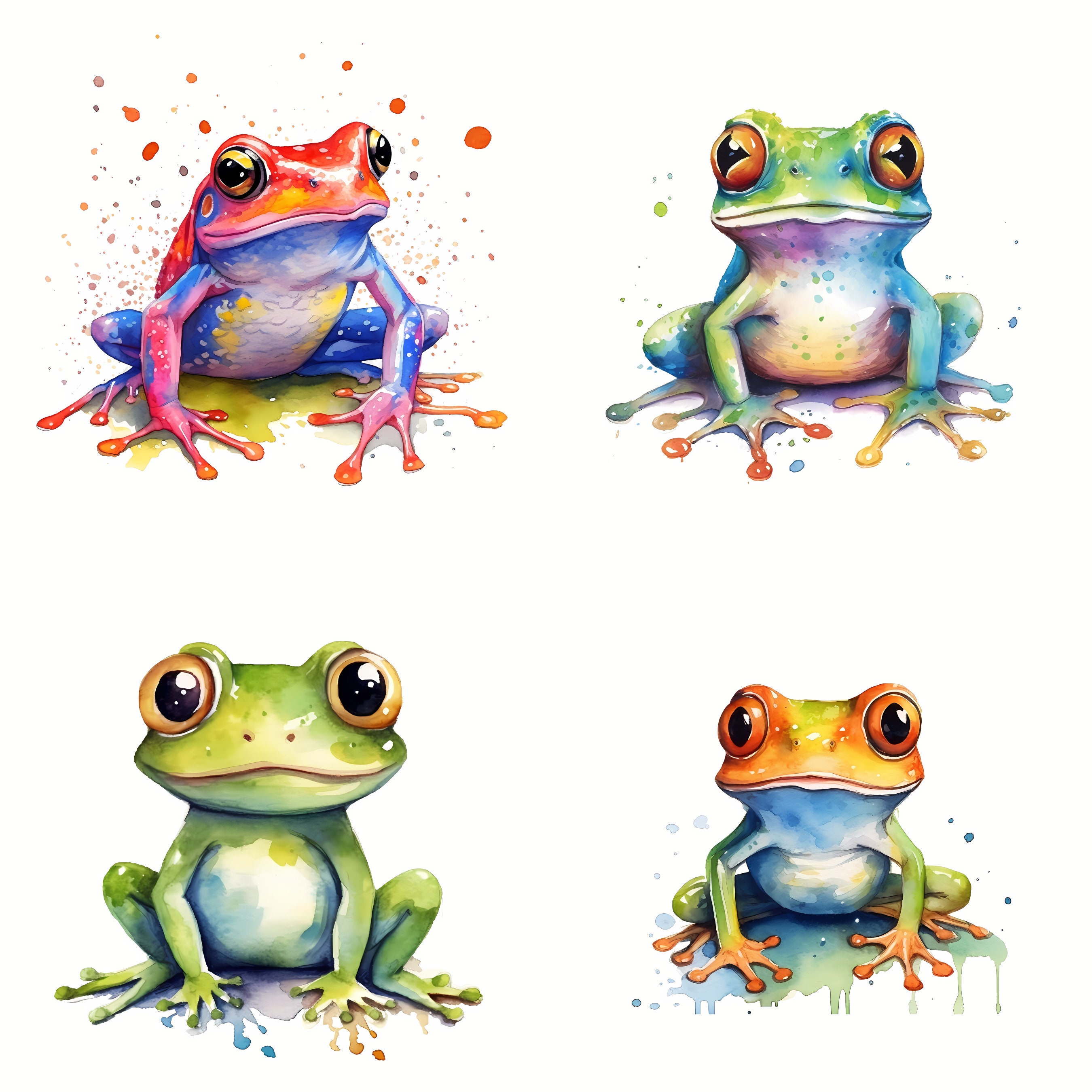 Frog Clipart Watercolor Cute Frogs Clip Art JPG Digital Download Kids ...