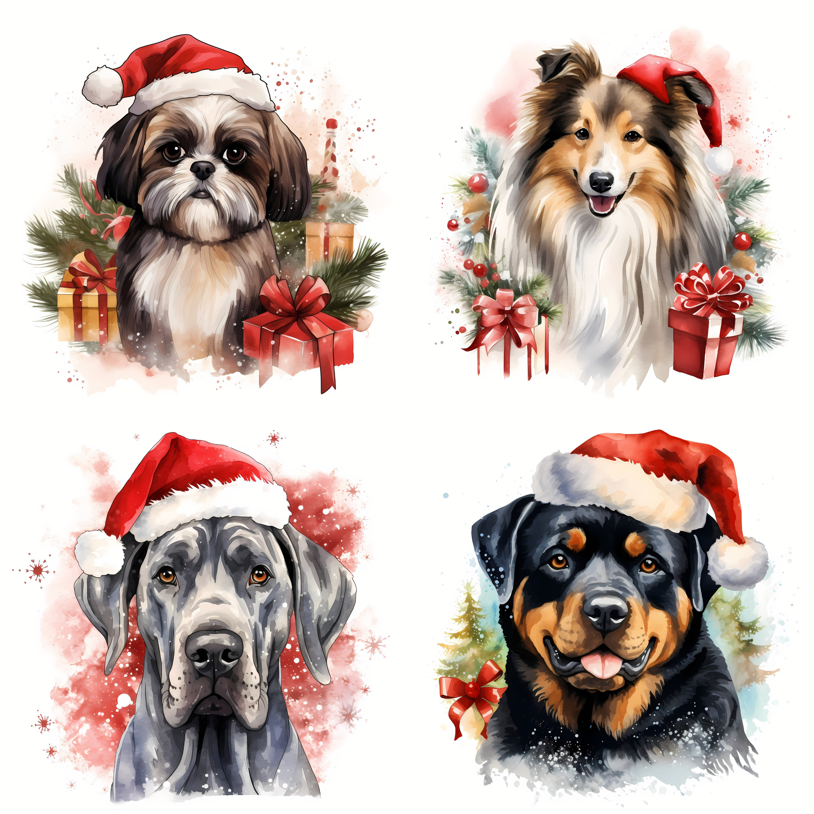 Dog Christmas Clip Art 30 Cute Dogs Clipart Christmas Dogs JPEG Digital ...