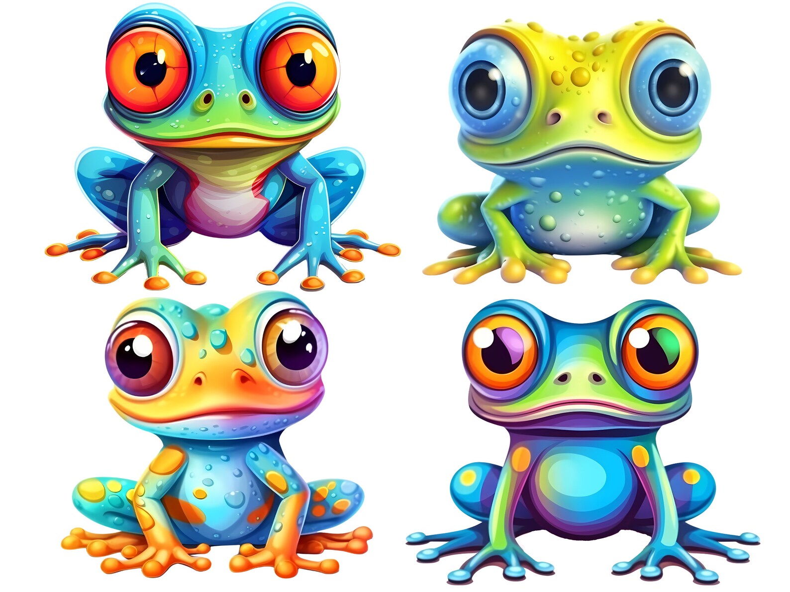 Frog Clipart Cute Frog Png Digital Download Cute Colorful Cartoon Frog ...