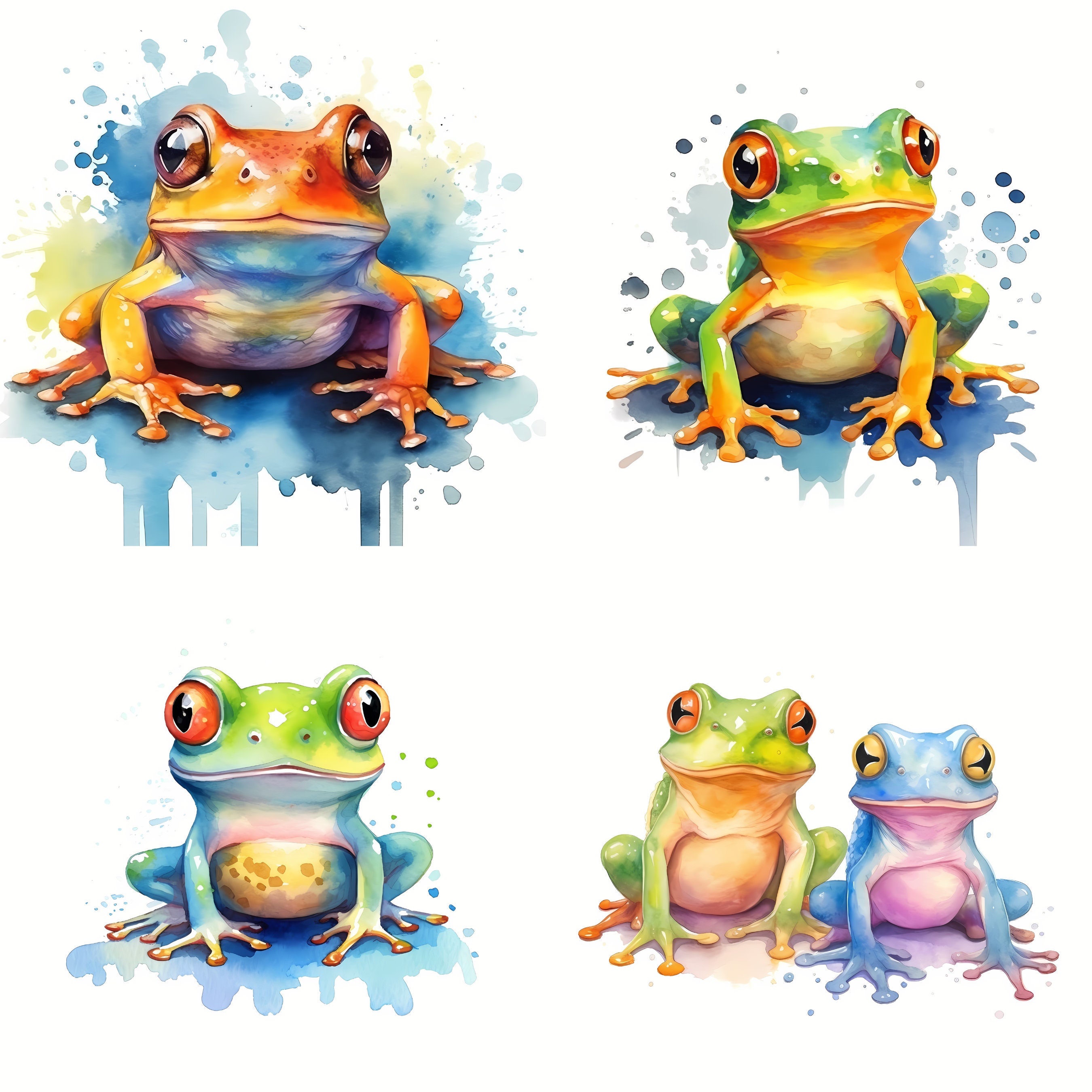Frog Clipart Watercolor Cute Frogs Clip Art JPG Digital Download Kids ...