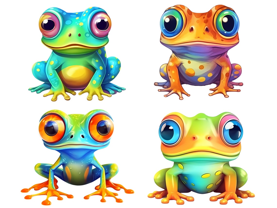 Frog Clipart Cute Frog Png Digital Download Cute Colorful Cartoon Frog ...