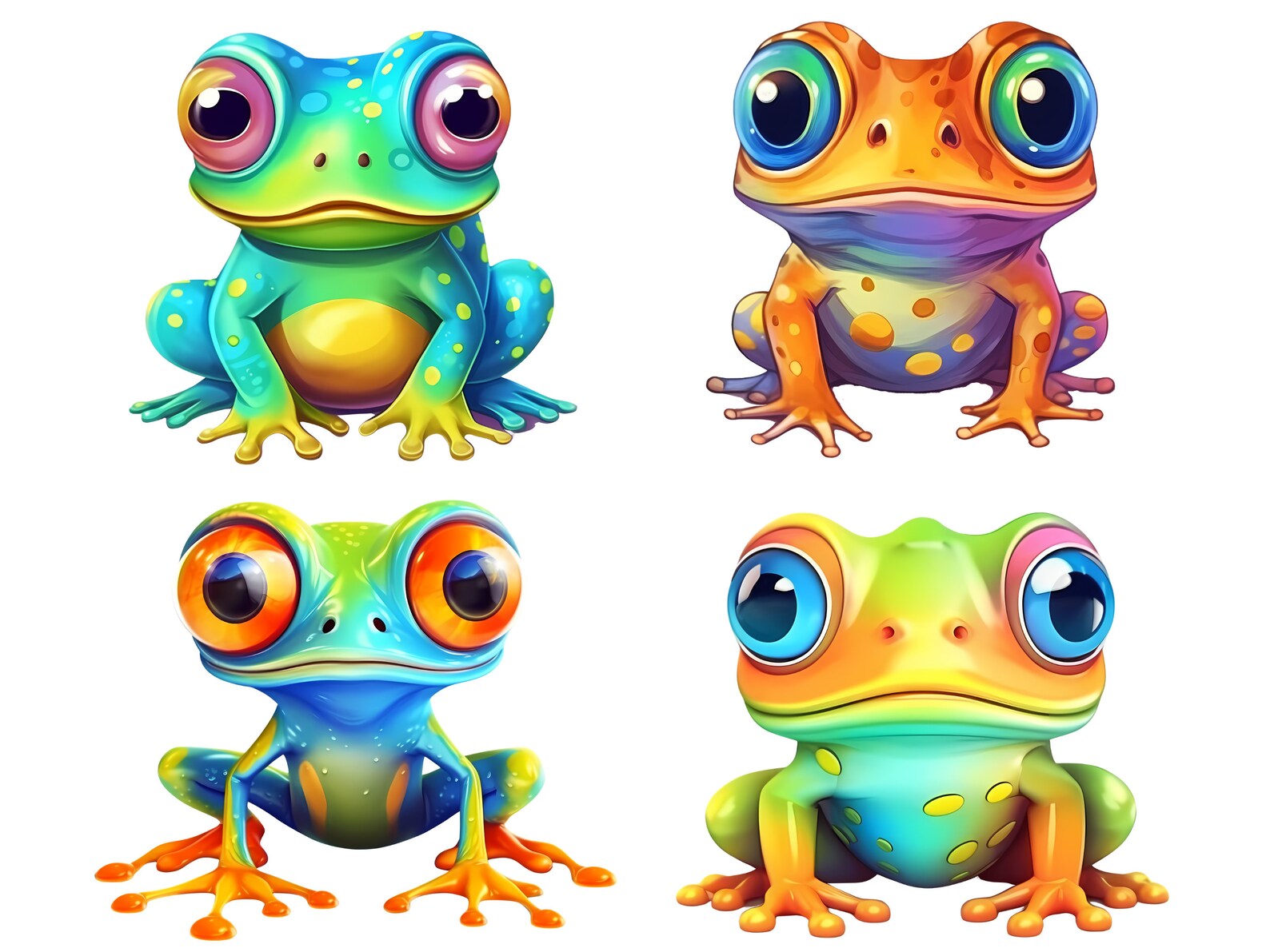 Frog Clipart Cute Frog Png Digital Download Cute Colorful Cartoon Frog ...