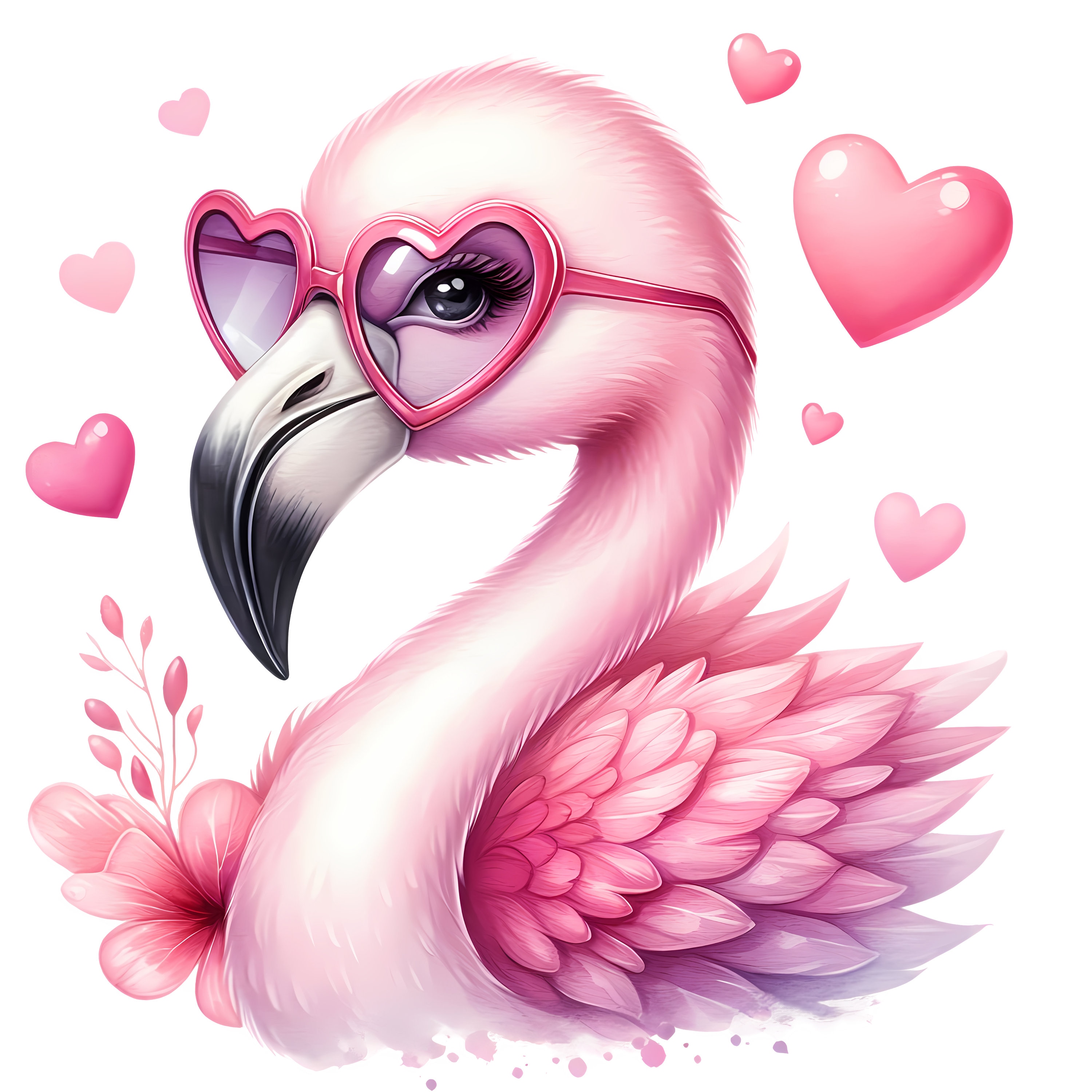 Flamingo Clipart Cute Cartoon Flamingo Pngs Digital Download Flamingos ...