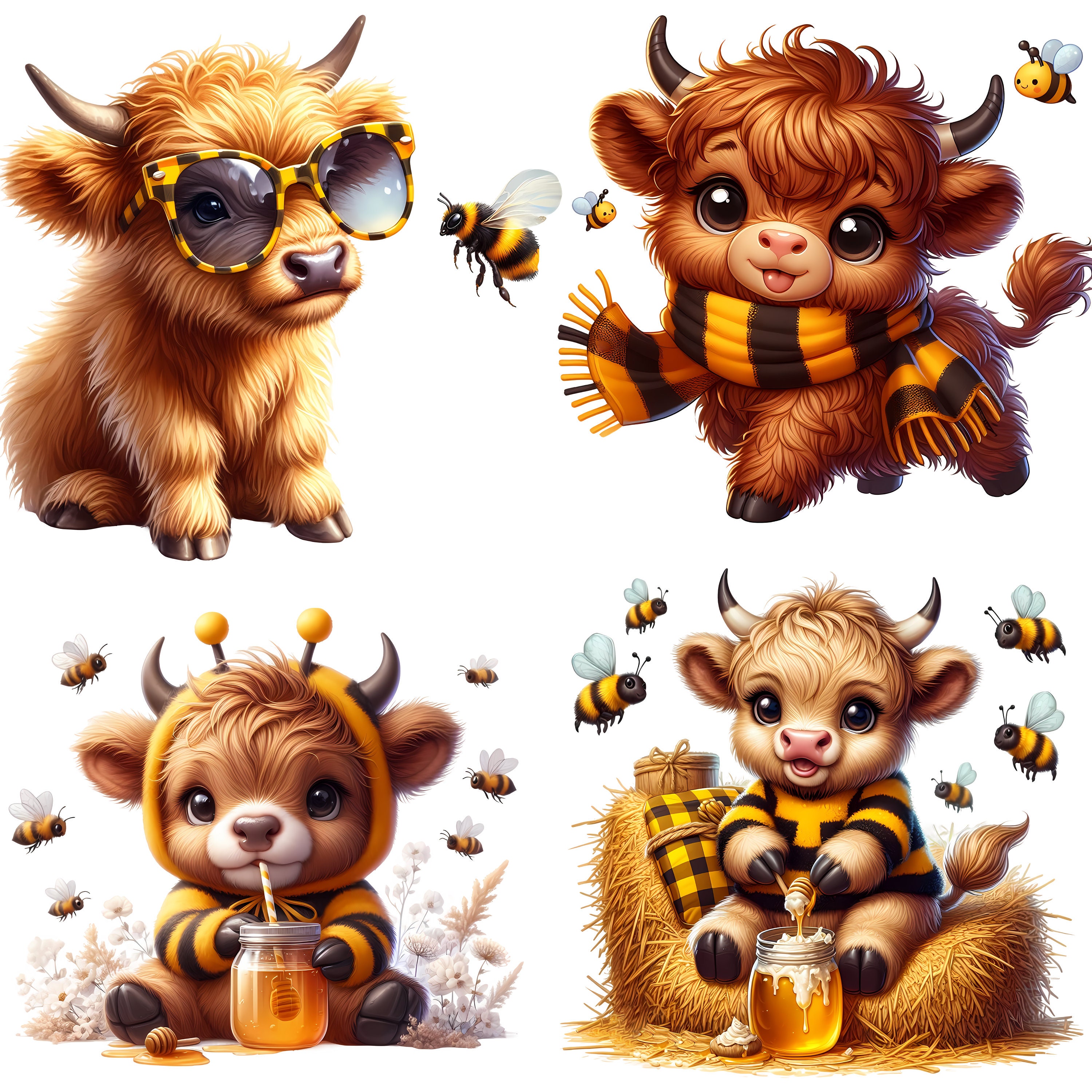 Highland Cow Bee Clipart Cute Cartoon Highland Cow Bee Clip Art Png ...