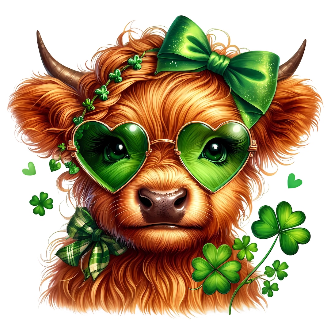 St Patrick's Day Highland Cow PNG, Cow Butterfly Clipart Cute St ...