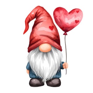 Watercolor Valentine Gnome Clipart, Heart Balloons, DIY Stickers ...