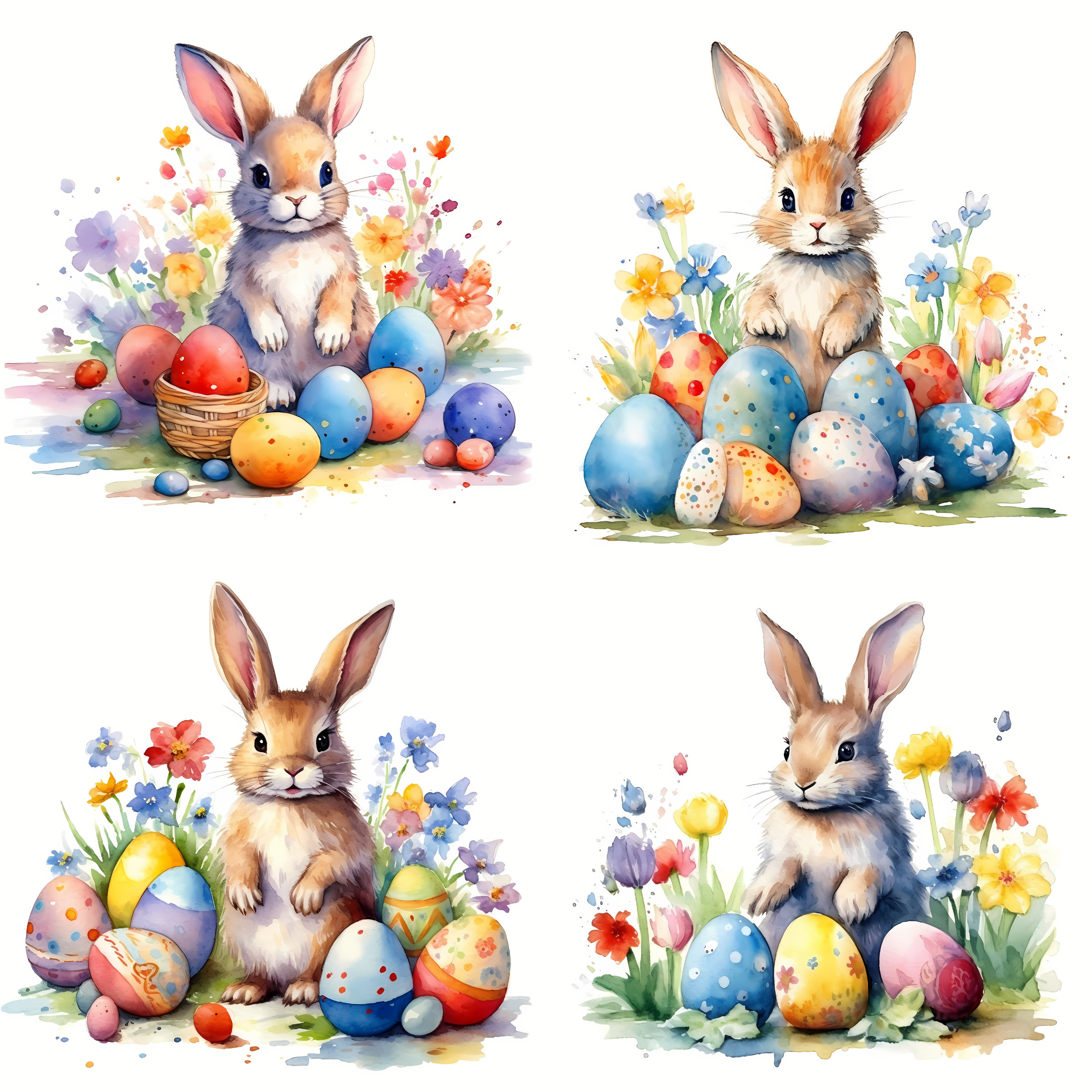 Easter Bunny Clipart, Rabbit Clipart, Printable Watercolor Clipart ...