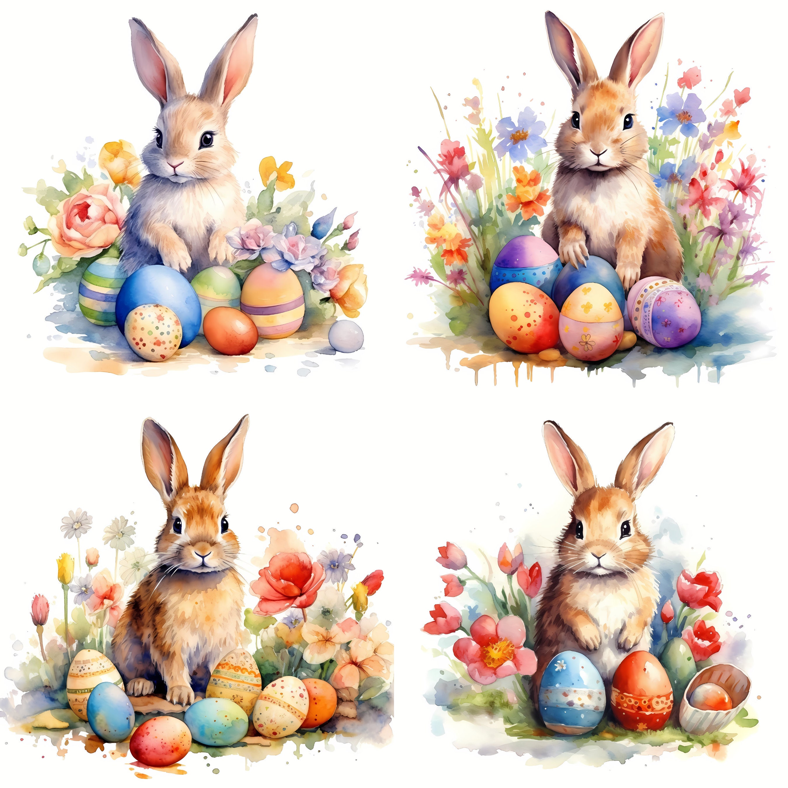 Easter Bunny Clipart, Rabbit Clipart, Printable Watercolor Clipart ...