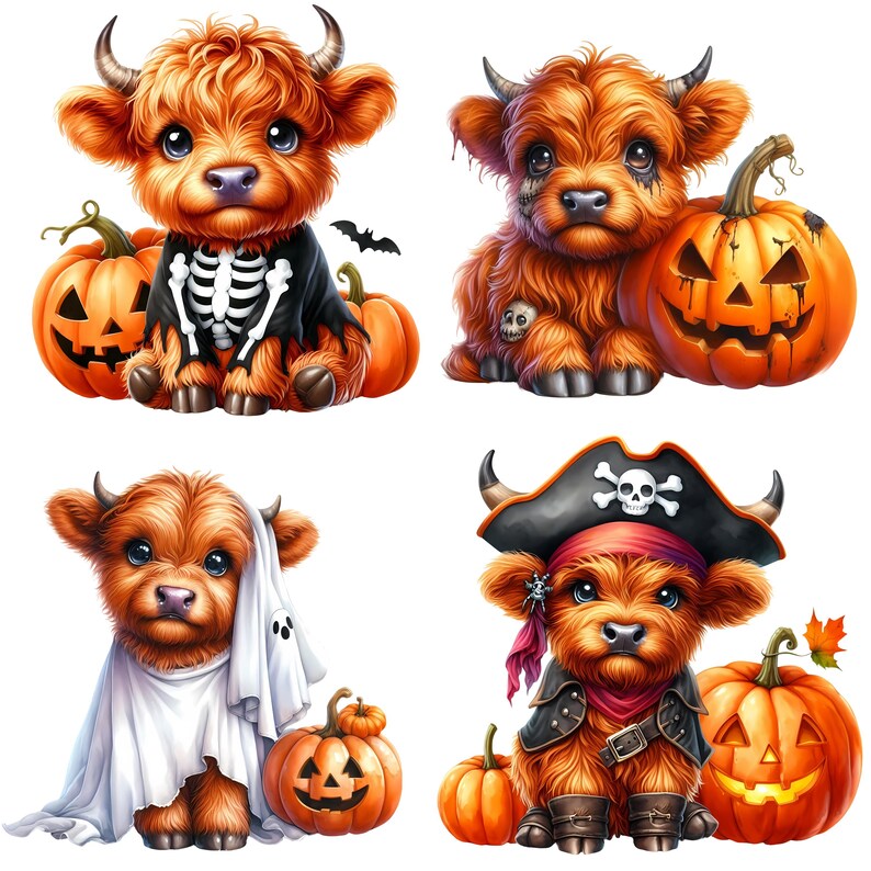 Highland Cow Halloween Clipart Highland Cow Print Halloween Cow Spooky ...
