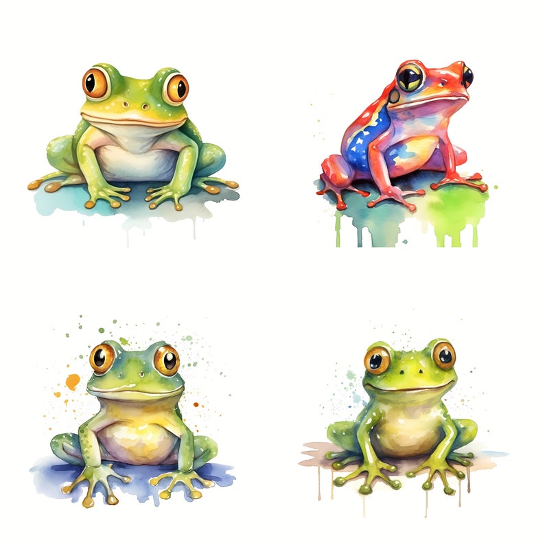 Frog Clipart Watercolor Cute Frogs Clip Art JPG Digital Download Kids ...