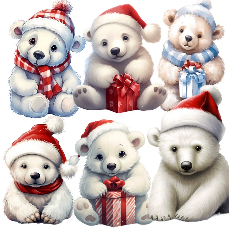 Cute Polar Bear Clipart Bundle Cute Christmas Clipart Polar Bear Png ...