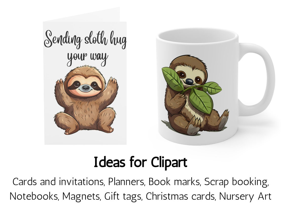 Sloth Clipart, Cute Sloth Cartoon Png Digital Download Print on Demand ...