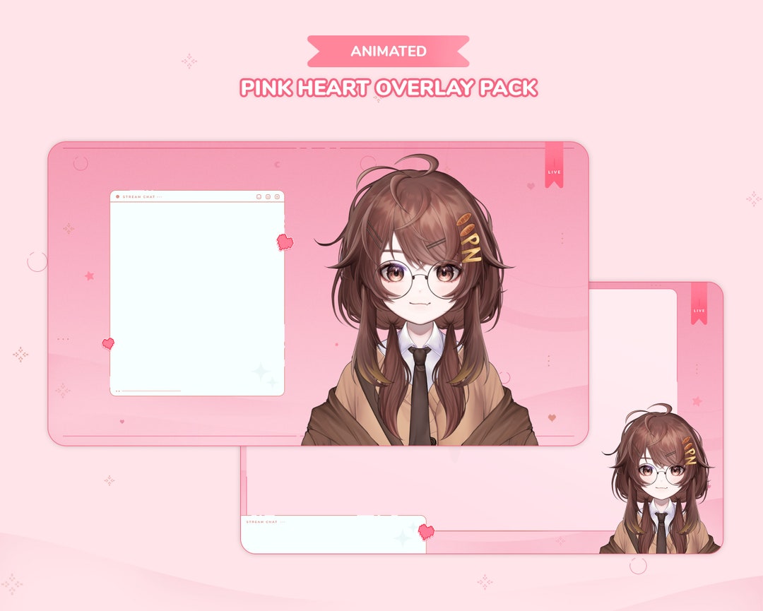 Pink Heart Animated Overlay Set - Stream Overlay for Twitch, Youtube ...
