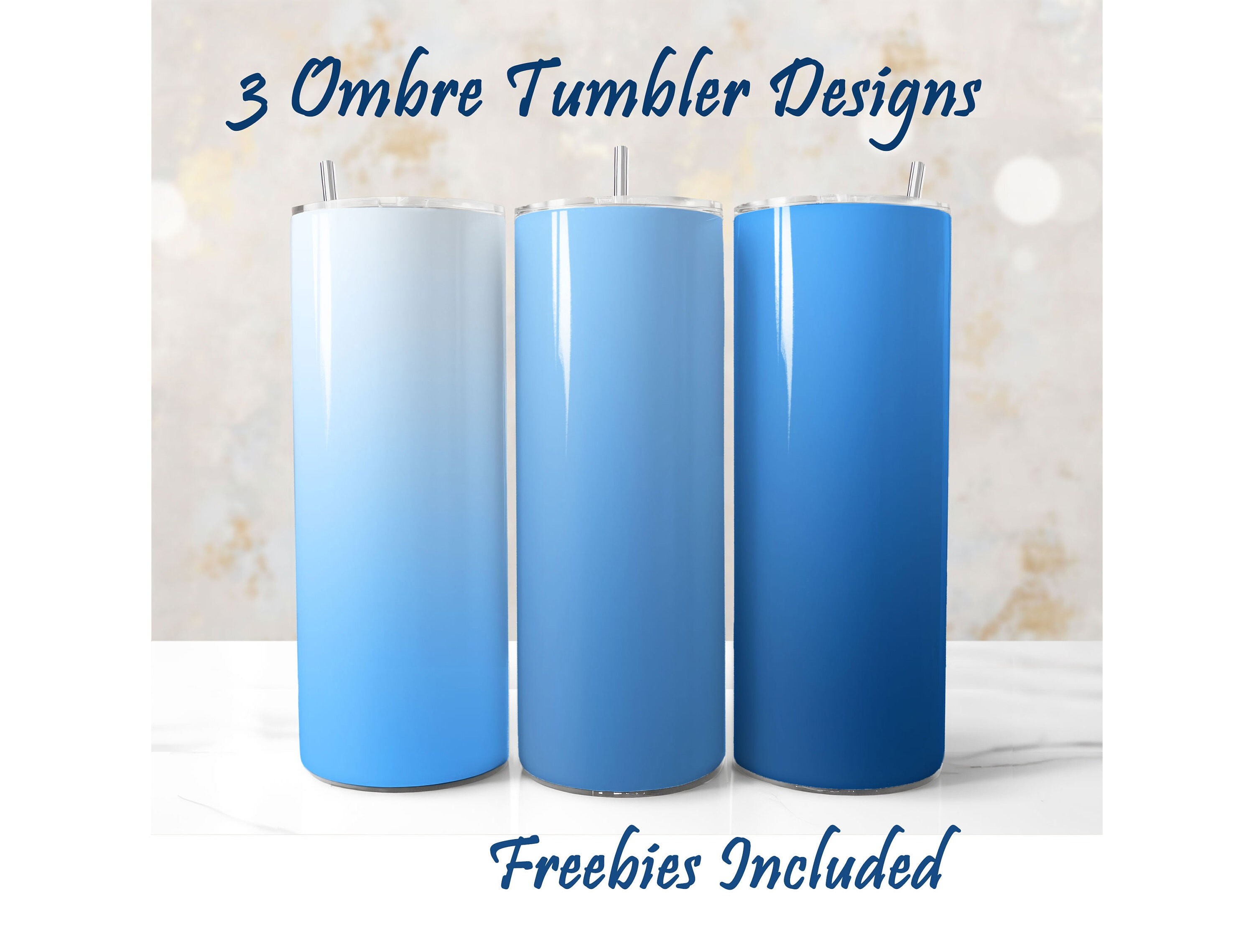 Light Blue Ombre Tumbler Wrap, 3 Blue Tumbler Designs, Blue Gradient ...
