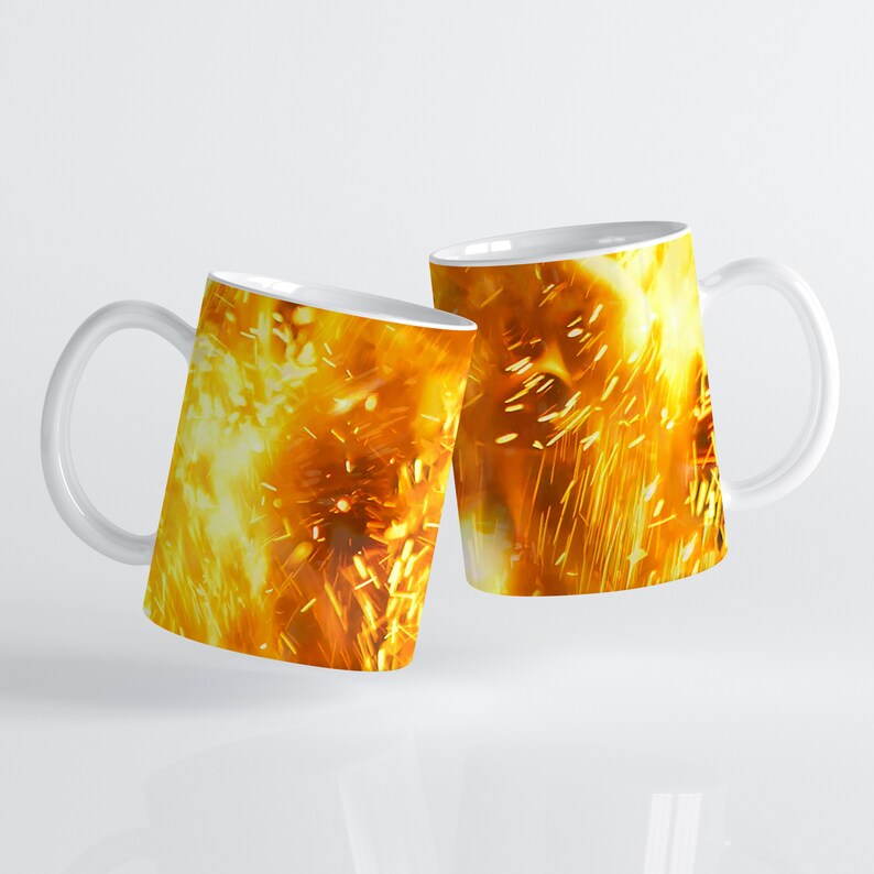 Yellow Fire Mug Wrap, Sparkle PNG Mug Template, Firework PNG ...
